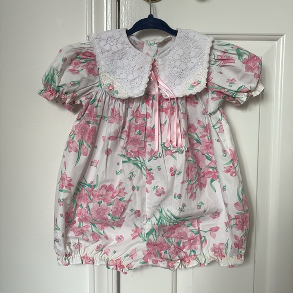 Vintage | Bottoms | Vtg Baby Girl Pink White Floral Bubble Jumper ...